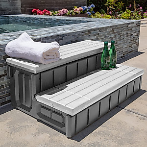 XtremepowerUS Universal 2-Step Spa & Hot Tub Step with Storage Compartment Slip-Resistant Step, Grey