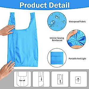 Chumia 50 Pack Reusable Grocery Bags Foldable Portable Shopping Bags Polyester Washable Grocery Bag with Handles (Sky Blue)