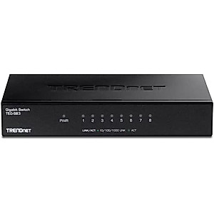 TRENDnet 8-Port Gigabit Desktop Switch, TEG-S83, 8 x Gigabit RJ-45 Ports, Ethernet Splitter, 16Gbps Switching Capacity, Fanless Design, Metal Enclosure, Lifetime Protection, Black