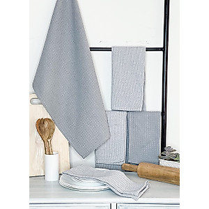 Chardin home Ecofriendly Upcycled Cotton Assorted Waffle Weave Kitchen Towels Set, Grey & White | 18x28 Inch Dish Cloths Set of 6 |Super Absorbent Reusable Ultra Soft Hand and countertop Tea Towels