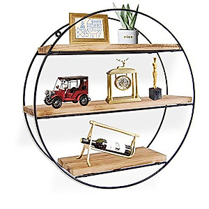 TFER Floating Shelves Wall Mounted Hanging Shelf Hexagon Rustic Farmhouse Shelves for Wall Decor,Storage | Metal Bracket and Reclaimed Natural Wood Shelf for Living Room,Bedroom,Bathroom,Kitchen