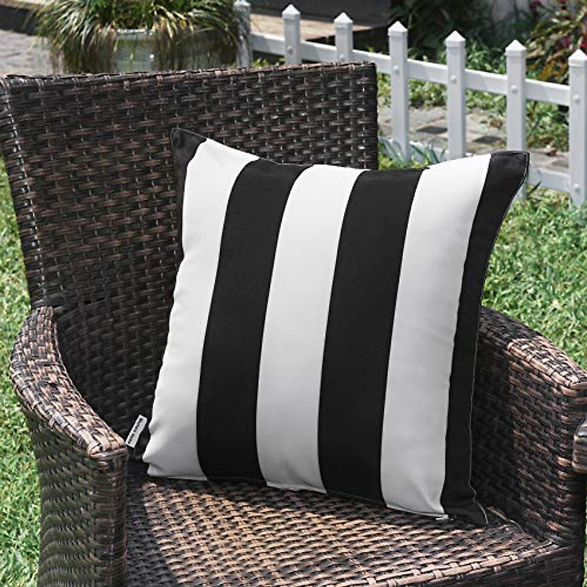Western Home Pack of 2 Decorative Outdoor Solid Waterproof Striped Throw Pillow Covers Polyester Linen Garden Farmhouse Cushion Cases for Patio Tent Balcony Couch Sofa 18x18 inch Black