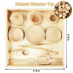 12 Pcs Wooden Sensory Bin Tools, 1 Wooden Box + 11 Sensory Tools for Toddlers & Preschool Children, Montessori Sensory Wooden Toys Fine Motor Learning Pretend Play for Kids