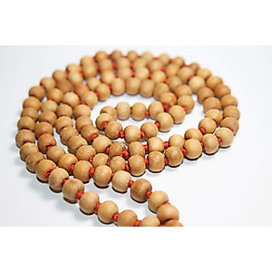GRI9 8MM Tulsi mala Beads Necklace Holy Basil 108 + 1 Beads Ram Japa Prayer Mala Energized 108 Hindu Tibetan Buddhist Rosary for Chanting Mantra (Red Tessel)