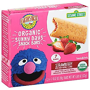 Earth's Best Organic Kids Snacks, Sesame Street Toddler Snacks, Organic Sunny Days Snack Bars for Toddlers 2 Years and Older, Strawberry with Other Natural Flavors, 7 Bars