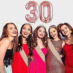 30th Birthday Decorations Women, Include 30th Birthday Sash and Tiara, Birthday Cake Topper and 30 Birthday Candles, 30 Balloons, 3D Birthday Card, 30th Birthday Gifts For Women