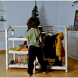 Montessori Clothing Rack and Wardrobe Set | Premium Kids Wood Furniture | Toddler Wardrobe Set | Toddler Wardrobe and Dress Up Station | Child Room Clothing Organizer (Clothes Cabinet)