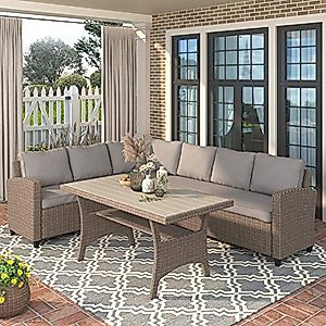 Quarte 3-Piece Outdoor Furniture Conversation Set,Patio PE Rattan Wicker Sectional Sofa Set with Table and Soft Cushions,for Porch Lawn Garden Backyard Poolside (Brown@h)
