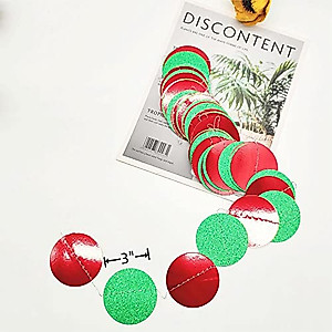 JEYE Red Green Circle Dots Party Garland Banner Decoration Paper Streamer Backdrop Hanging Decor for Birthday Engagement Wedding Christmas Party Decor, Pack of 2, 26 Feet in Total