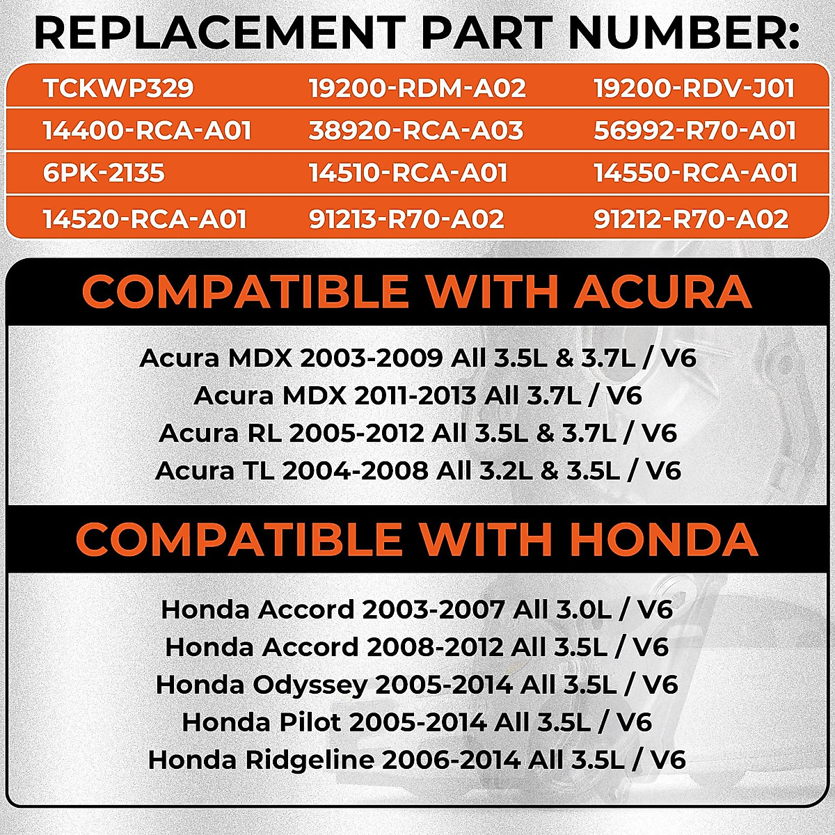 GEARZAAR Timing Belt Kit, With Water Pump Timing Belt Kit Compatible for Honda Accord Odyssey Pilot Ridgeline Acura MDX RL TL 3.0L 3.2L 3.5L 3.7L. Replace# TCKWP329 TKH-002 19200-RDV-J01 14510-RCA-A01