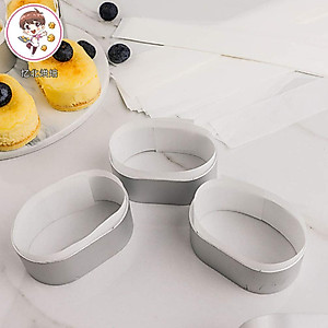 Luxshiny 10PCS Oval Cheesecake Molds with 100pcs Cake Liner Papers, Small Alloy Oval Cheese Half-Cooked Molds Tart Ring Mousse Circle Ring Mold DIY Baking Tools