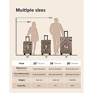 LUGGEX Champagne Carry On Luggage 22x14x9 - Polycarbonate Expandable Hard Shell Suitcase with Spinner Wheels
