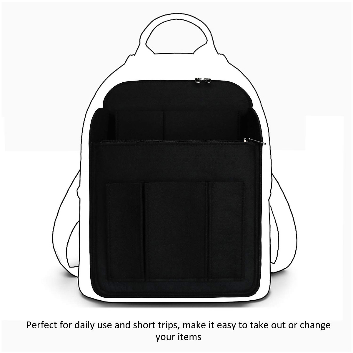 APSOONSELL Felt Backpack Organizer Insert Lightweight Backpack Shaper Foldable Tote Organizer for Handbag Tote Rucksack Shoulder Bag, Black, M