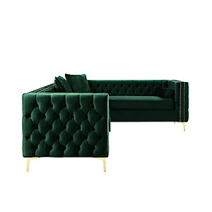 Inspired Home Green Corner Sectional Sofa - Design: Giovanni | 120" Right Facing | Velvet | Storage | Metal Legs | Tufted Design