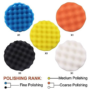 MAXMAN 15 pcs 6 Inch Buffing Pads Foam Polishing Pad Wax Buffer Polish Pads Includes Fiber Pad 5/8-11 Thread Backing Pads Polisher Drill Attachment for Car Detailing