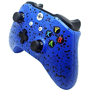 Blue 3D Splashing Faceplate Cover Textured Front Housing Shell Case, Back Cover Bottom Case, Non-Slip Back Panels Right Left Rails Rear Handle Grips Mod Kit Replacement for Xbox One S & X Controller