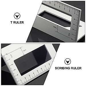 Healifty T Square Ruler Saddle Layout Square Gauge Woodworking Scribing Ruler 3D Mitre Angle 45/90 Degree Square Measuring Template Tool Aluminum Alloy Ruler for Carpenter T Square