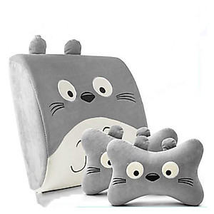 ZICANA Lumbar Pillows Cute Cartoon Car Headrest Back Cushion Soft Embroidered Plush Lumbar Support Back Pillow Car Seat Waist Protection Accessory Pad (Color : Orange-Neck)