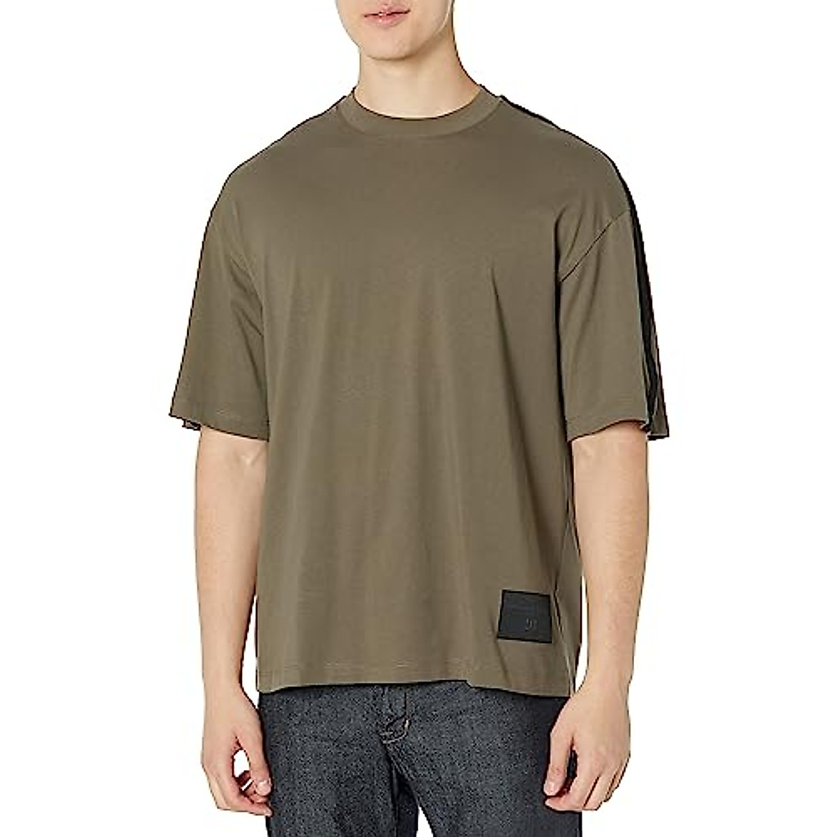 A|X ARMANI EXCHANGE Men's Oversized Logo Shoulder Stripe Tee, Crocodile, L
