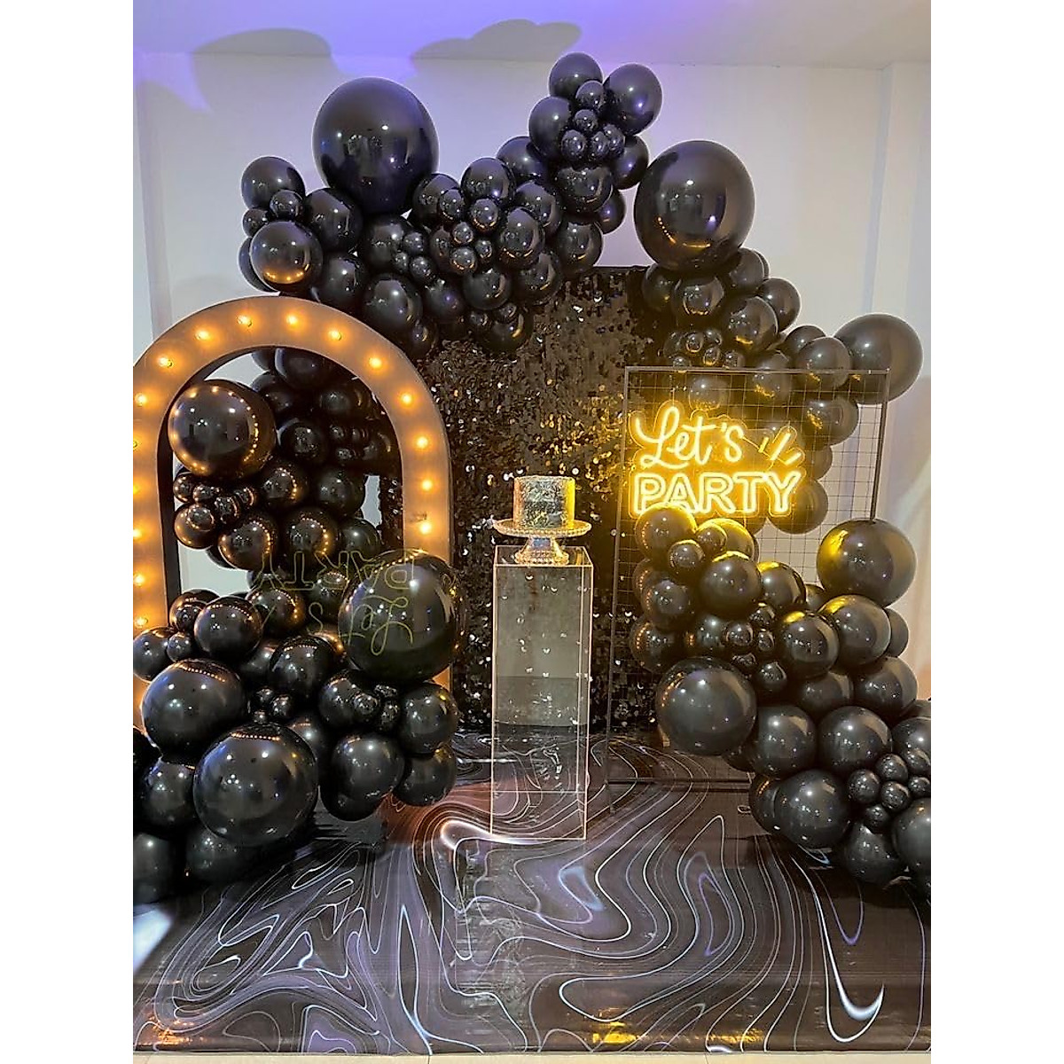 HOUSE OF PARTY Black Balloon Garland Kit - 5/12/18 Inch | Black Latex Balloons Different Sizes Pack for Halloween Birthday Party Decorations