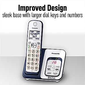 Panasonic Expandable Cordless Phone System with Link2Cell Bluetooth, Voice Assistant, Answering Machine and Call Blocking - 3 Cordless Handsets - KX-TGD563A (Navy Blue/White)