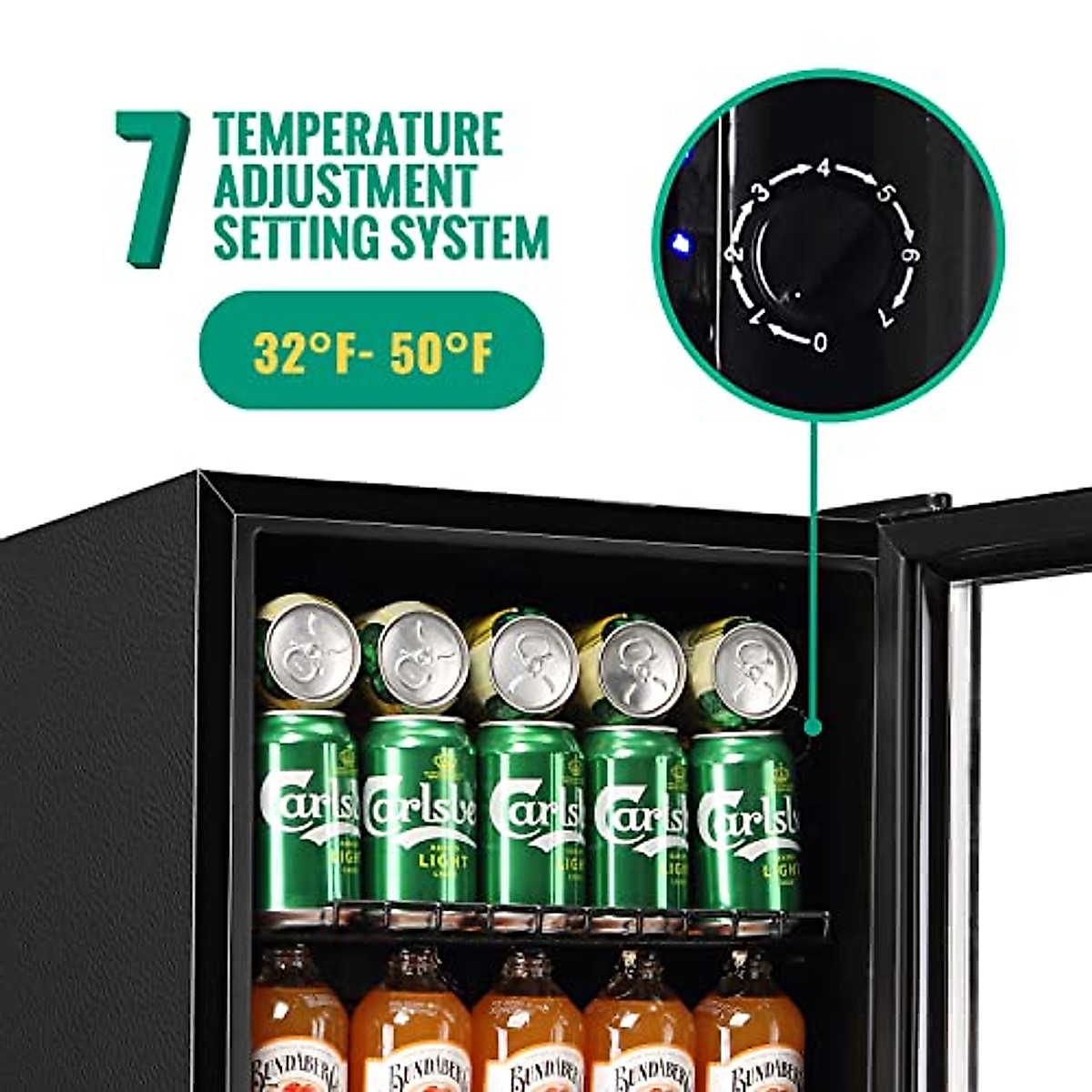 WANAI Beverage Refrigerator 125 Can Mini Fridge Cooler Black Mini Beer Fridge Glass Door for Wine Soda Juice Small Drink Cooler Machine Clear Front Removable for Home Office Bar Freestanding