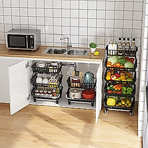 Fruit Vegetable Storage Basket with Wheels Kitchen Storage Rack 6-Tier Fruit Vegetable Stackable Floor-Standing Movable Organizer Household Storage Snack Shelf for Kitchen Living Room Dressers Stand