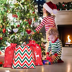 FloraSea 3 Pack 20x16 inches Christmas Big Cotton Gift Bags With Drawstrings,Reusable Holiday Fabric gift bags,Christmas Giant Gift Bags Large Present Bags for Xmas Presents Party Favor