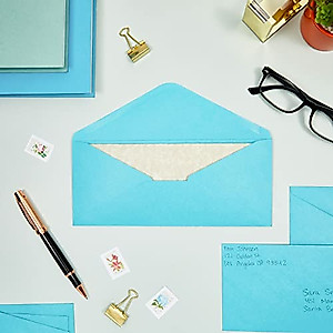200-Pack #10 Blue Colored Envelopes Bulk with Gummed Seal for Party Invitations, Mailing Business Letters, Checks, Holidays, Greeting Cards, Thank You Notes (4 1/8 x 9 1/2 In)