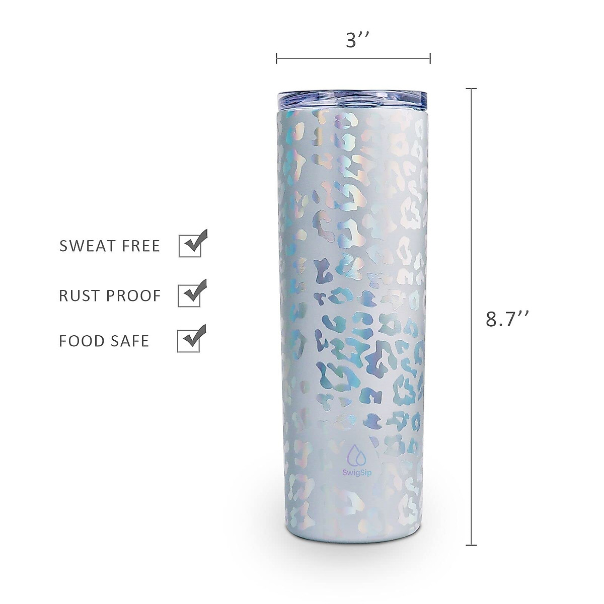 Swig Sip 20oz Skinny Tumblers - Double Wall Stainless Steel Vacuum Insulated Travel Coffee Mug Bridesmaid Gift (Laser Silver)