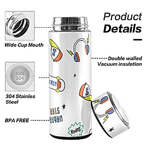 CaTaKu Cute Funny Sport Water Bottle Insulated 16 oz Stainless Steel Flask Thermos Bottle for Coffee Water Drink Reusable Wide Mouth Vacuum Travel Mug Cup