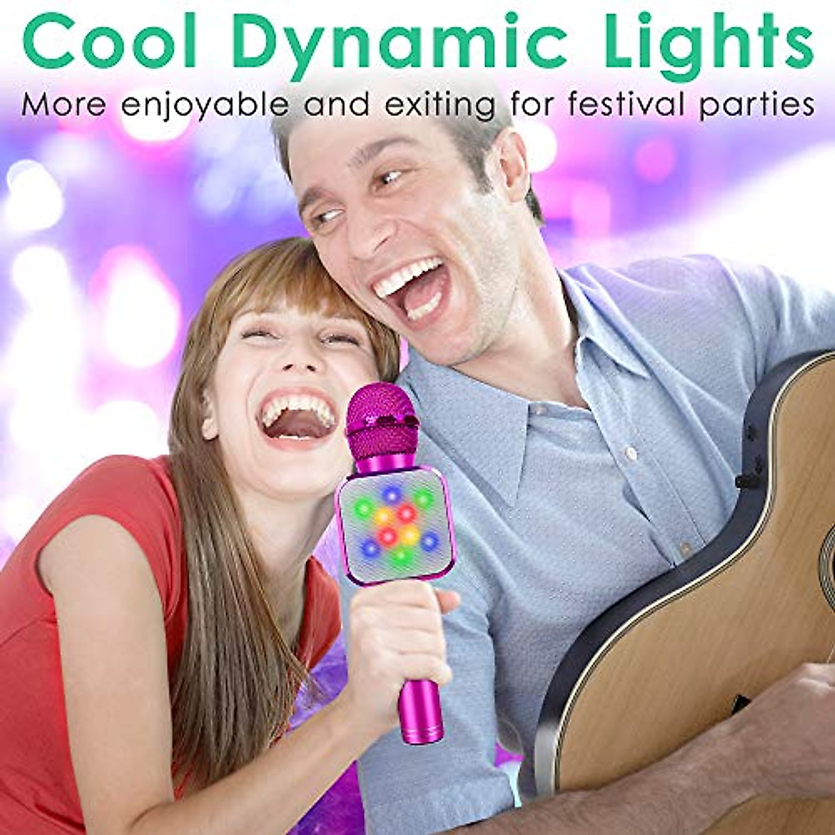 KIDWILL Wireless Bluetooth Karaoke Microphone for Kids, 5-in-1 Portable Handheld Karaoke Mic Speaker Player Recorder with LED Lights for Kids Girls Boys Teens Birthday (1818-Hot Pink)