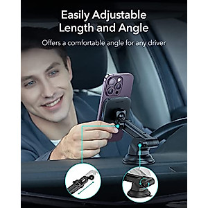 ESR HaloLock Dashboard Magnetic Wireless Charger, Compatible with MagSafe Car Charger, Windshield Car Mount Compatible with iPhone 14/14 Plus/14 Pro/14 Pro Max and 13/12 Series, Black