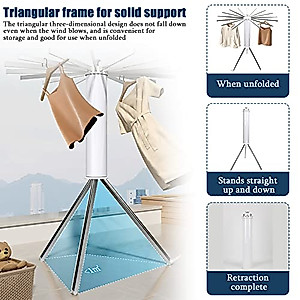 ZIAERKOR Tripod Clothes Drying Rack Folding Indoor Portable, Laundry Drying Rack Clothing Collapsible no Assemble, Pasta Coat Rack Stand Foldable Outdoor 16 Drying Rod Capacity 50kg/110lb