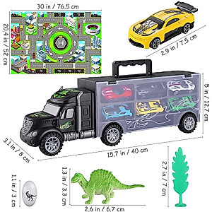 Dinosaur Toys Tools Set, 19 Dinosaurs Car Carrier Truck Toy, Including 1 Truck, 6 Mini Cars, 6 Dinosaurs, 3 Dinosaur Eggs, Dinosaur Truck Toys