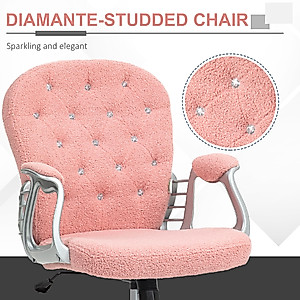 Vinsetto Teddy Fleece Home Office Chair, Button Tufted Desk Chair with Padded Armrests, Adjustable Height and Swivel Wheels, Pink