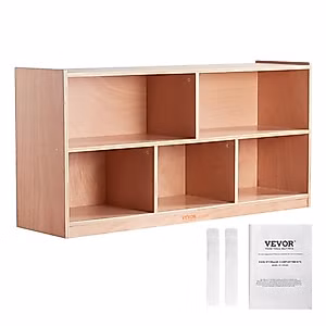 VEVOR 5-Compartment Montessori Bookshelf, Kids Toy Shelf Cubby Storage Shelf 2-Shelf, Classroom Cubbies, Classroom Furniture for Home, Daycare and Preschool, Natural
