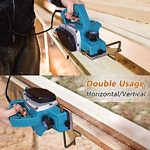 Electric Wood Planer Hand Held, 3-1/4-inch 600W 6-Amp 13000-16000Rpm Powerful Portable Woodworking Electric Planer with Adjustable Cut Depth for Wood