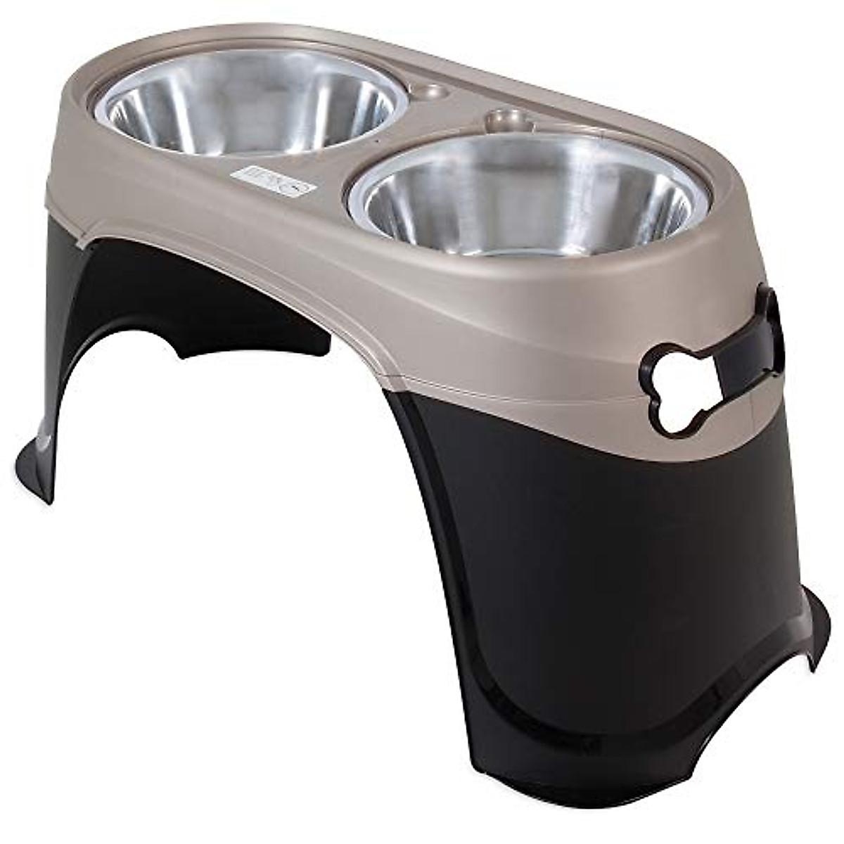 Petmate Easy Reach Pet Diner Elevated Dog Bowls 2 Sizes 2 Polished Colors, Black/Pearl Tan, Large (23479)