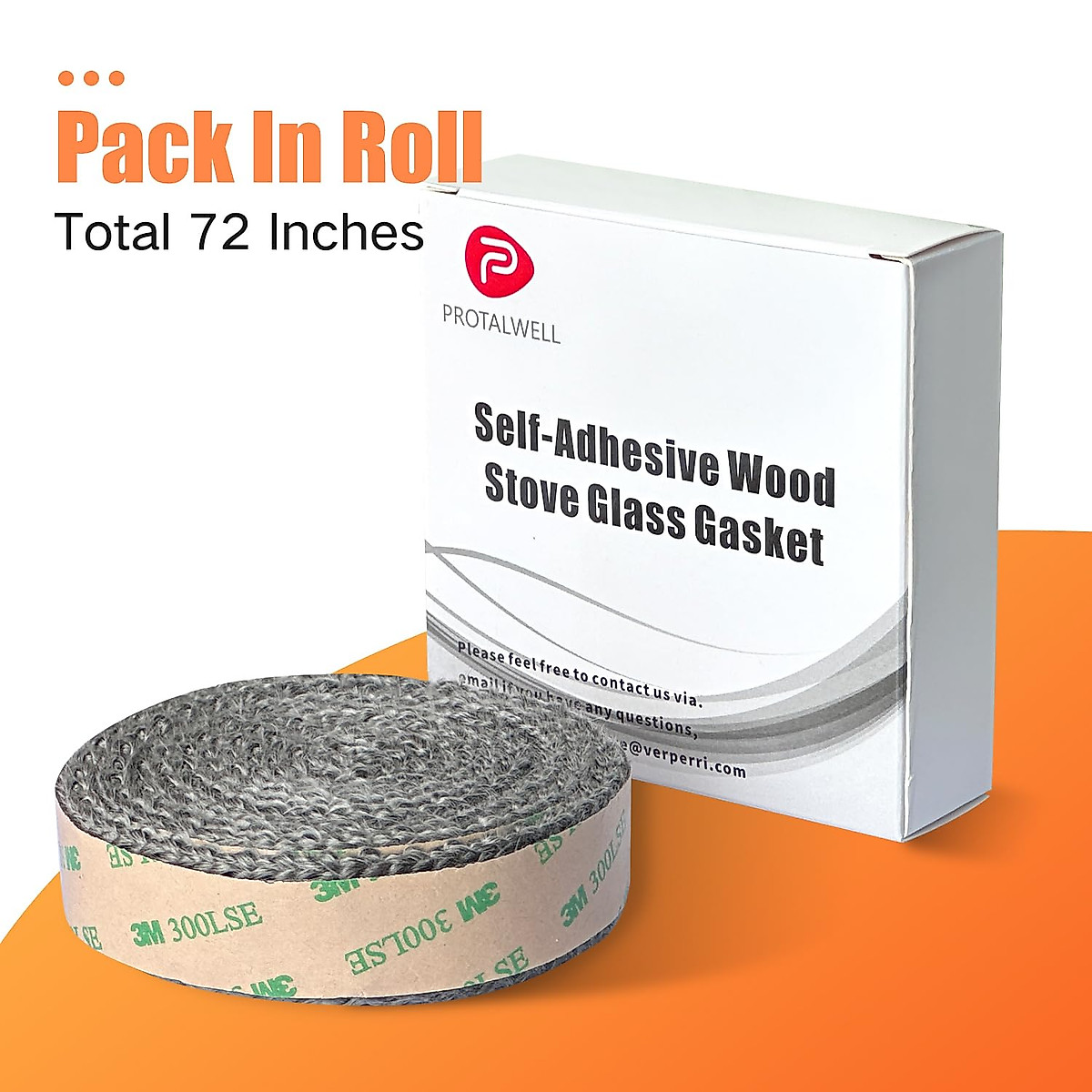 Protalwell Self Adhesive Stove Window Glass Gasket Tape, 1" Width 216" Length, Flat Stove Door Glass Gasket, Self Stick Flat Gasket Tape for Stove and Fireplace Window Glass