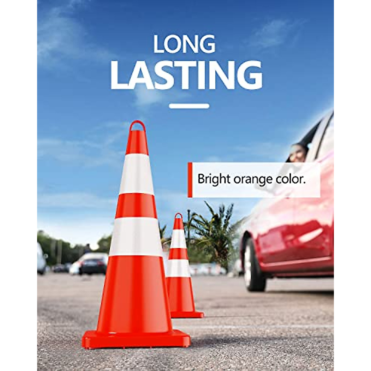 BATTIFE 12Pack Traffic Safety Cones 28 inches with Reflective Collars, PVC Orange Construction Cone for Traffic Control, Driveway Road Parking