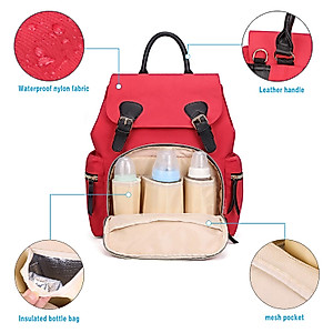QIMIAOBABY Diaper Backpack, Waterproof Nylon Baby Nappy Storage Bag (Red)