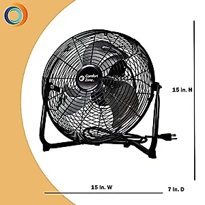 Comfort Zone CZHV12B 12” 3-Speed Cradle/Floor Fan with 180-Degree Adjustable Tilt, All-Metal Construction, Rubber Feet, and Carry Handle, Black