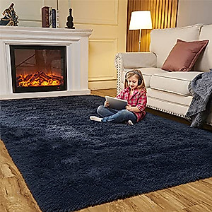 Area Rugs for Bedroom Living Room Nursery Room, 5ft x 7ft Navy Blue Fluffy Carpet for Teens Room, Shaggy Clearance Fuzzy Plush Throw Rug for Dorm