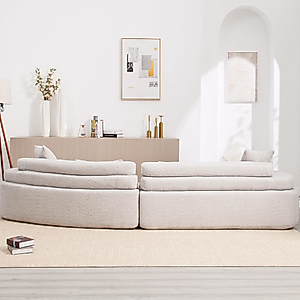 Curved Modular Couch, 139" Sectional Cloud Couch for Living Room, Lounge Furniture Sofa Set, Reception Room Furniture, Convertible Upholstered Couches, No Assembly Required-Light Gray