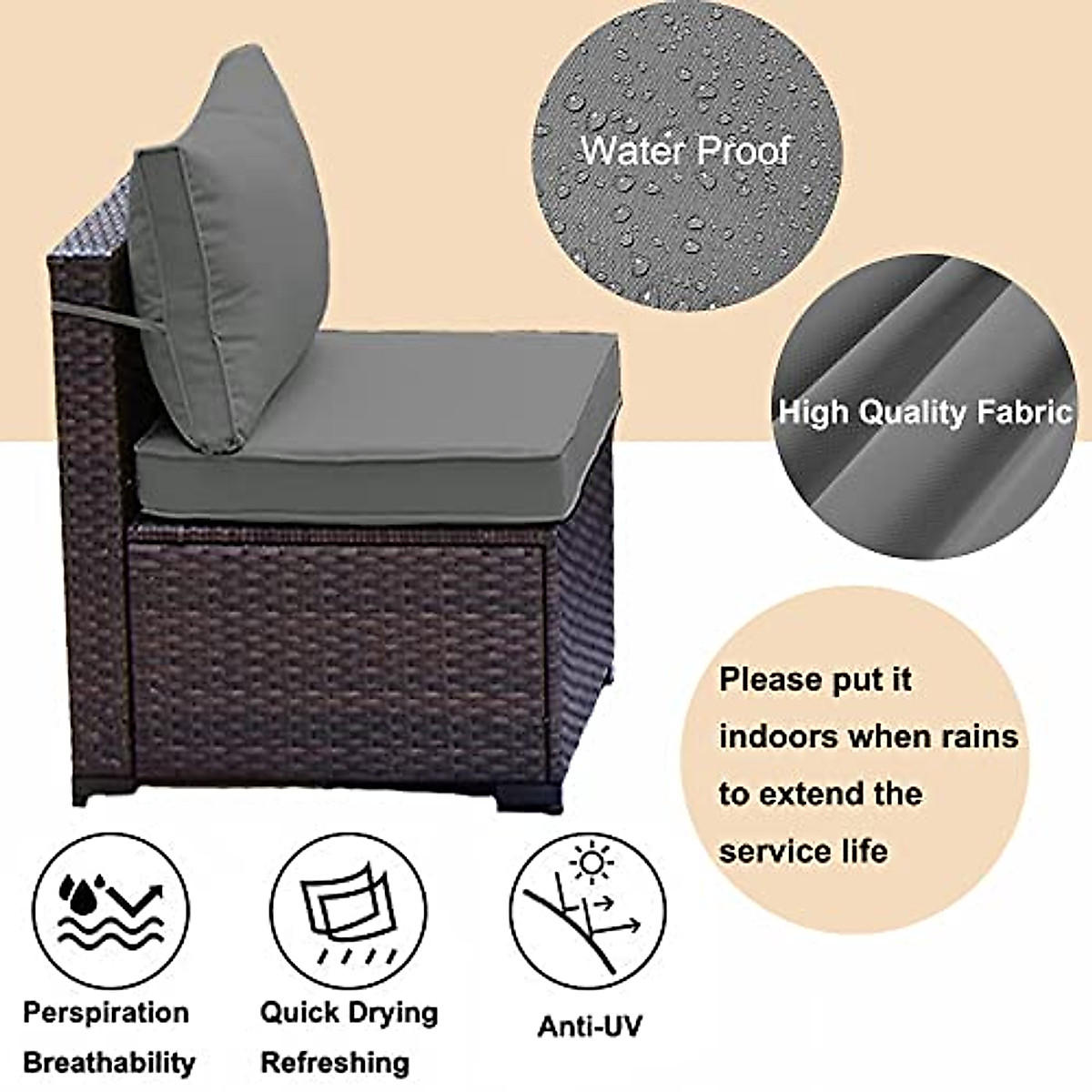 Piltwoff Outdoor 11 Pieces Patio Furniture Seat Cushions Cover Set with Zipper, Windproof Rope, Velcro. High UV Resistant Patio Chair Throw Pillow Covers,Replacement Cover (Grey Covers)