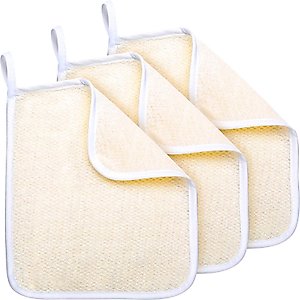 Exfoliating Face and Body Wash Cloths Towel Soft Weave Bath Cloth Exfoliating Scrub Cloth Massage Bath Cloth for Women and Man (3 Pack Exfoliating Side and Soft Terry Side Cloth)