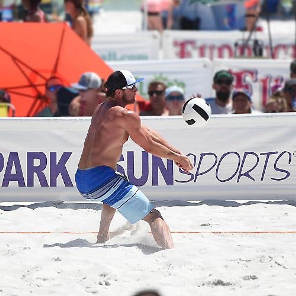 Park & Sun Sports Outdoor Volleyball Boundary Poly Cord Rope with Ground Stakes: 1/4" Wide Court Line Marker, Orange, Blue