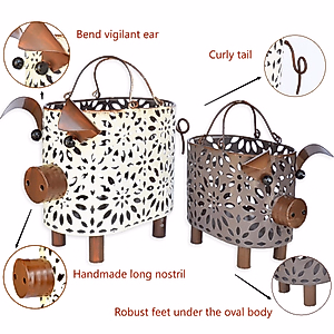 Zoreal Metal Decorative Small Baskets,Narrow Baskets with Handles for Storage,Pig Designs Farmhouse Cute Basket for Kitchen,Bathroom,Livingroom,Office Shelf Decor Aesthetic set of 2