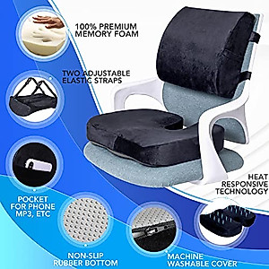 Qutool Orthopedic Seat Cushion and Lumbar Support Pillow for Office Chair Memory Foam Car Seat Cushion with Washable Cover Ergonomic Desk Chair Cushion for Tailbone, Lower Back Pain, Sciatica Relief